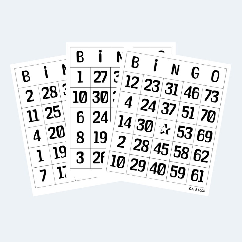 Bingo Cards - Printable Bingo Cards 2 per Page – 500 Pages / 1000 Cards ...