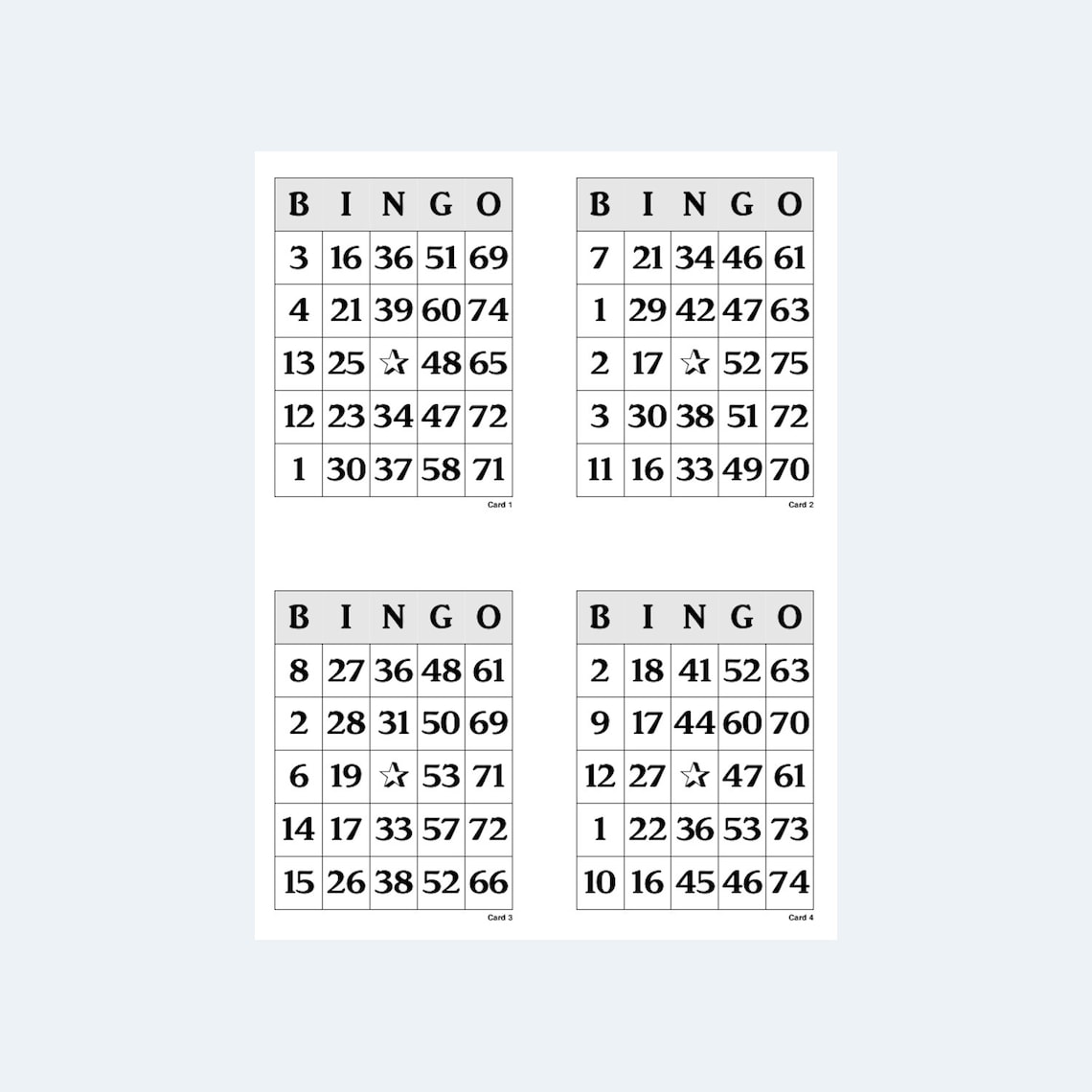 Printable Bingo Cards 4 per Page - Etsy