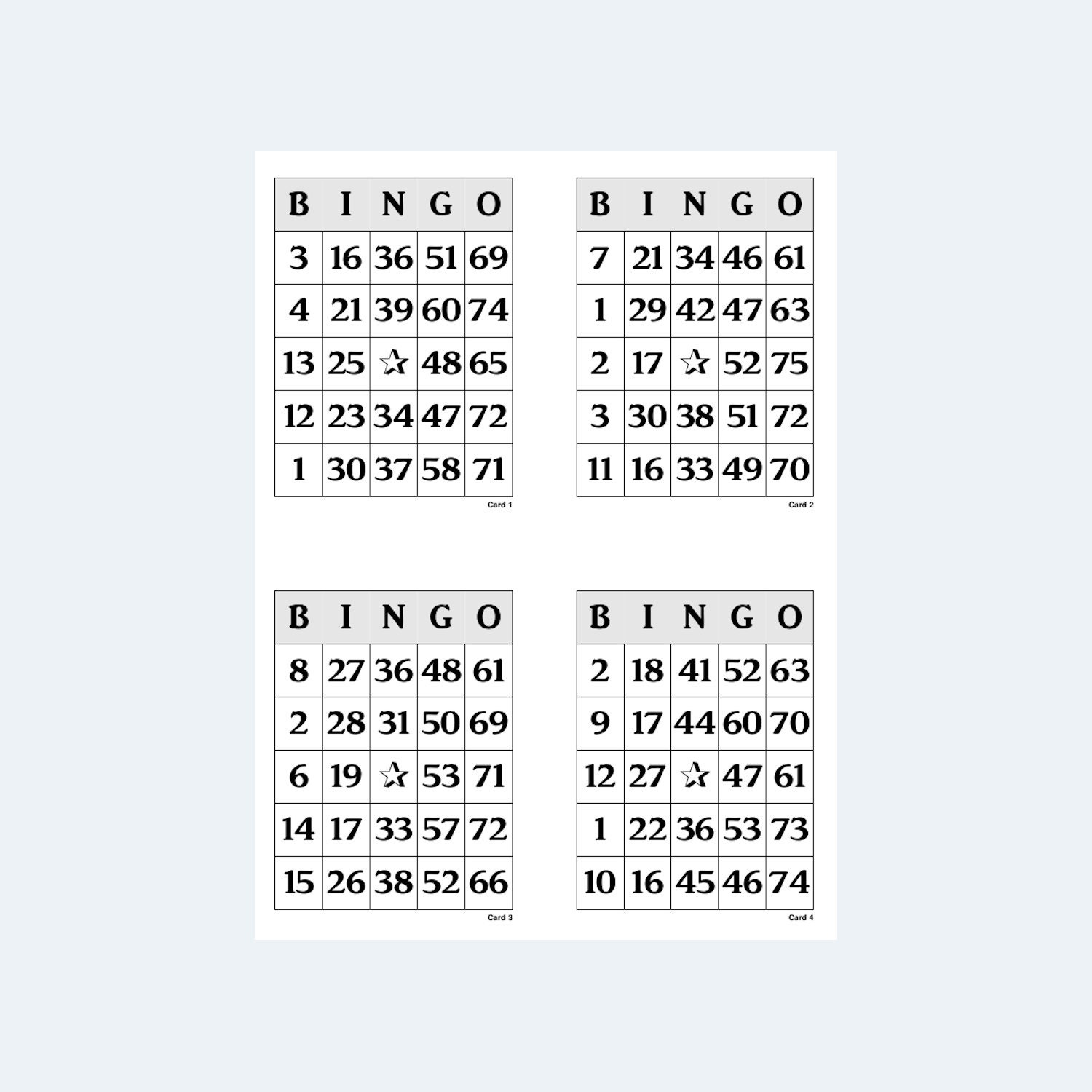 Printable Bingo Cards - 4 per Page - Etsy