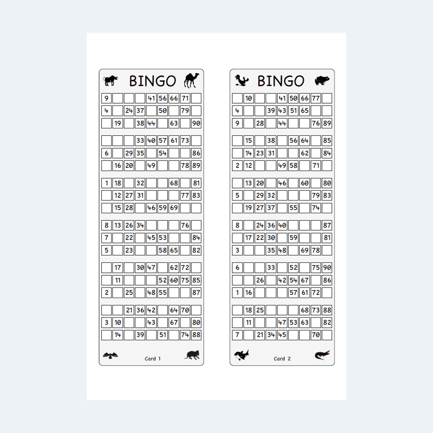 Printable UK Style 1-90 Bingo Ticket Cards, 2 Sets per Page – Theme ...