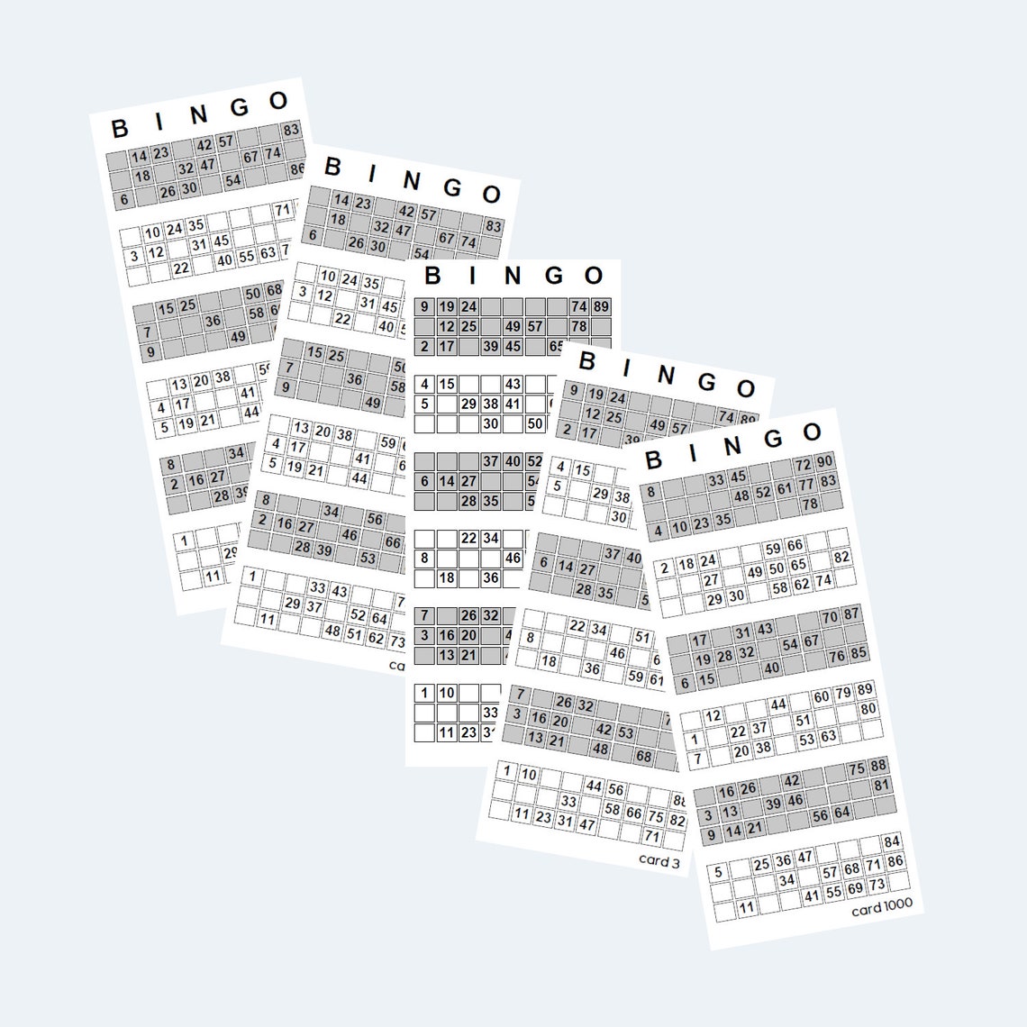 UK Style 1-90 Bingo Ticket Cards, 2 per Page – 1000 Cards / 500 Pages ...