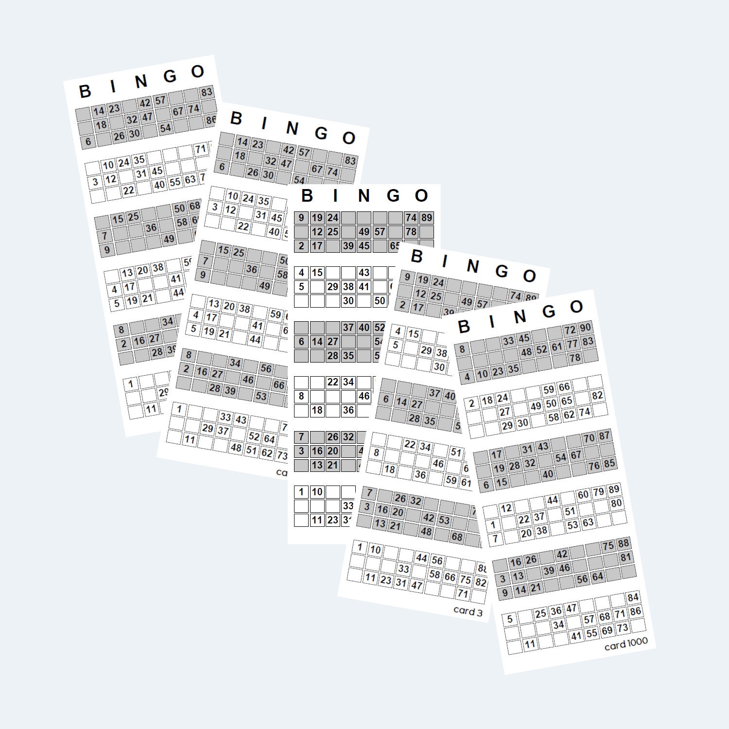 UK Style 1-90 Bingo Ticket Cards, 2 per Page – 1000 Cards / 500 Pages ...