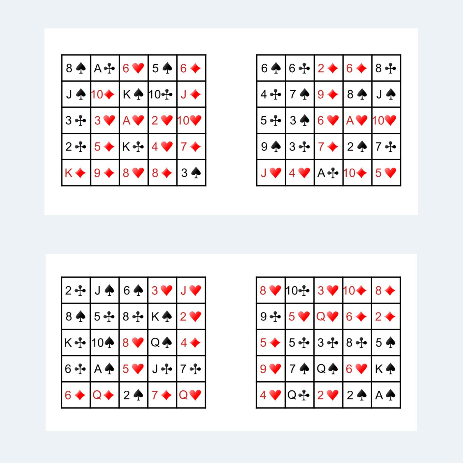 Poker Game Style Bingo Cards – 2 per Page – 500 Pages /1000 Printable ...
