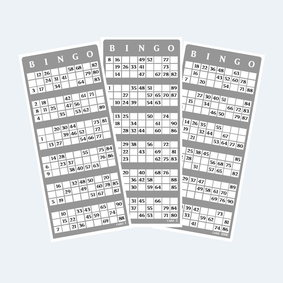 Printable UK Style 1-90 Bingo Ticket Cards, 2 per Page, 500 Pages ...