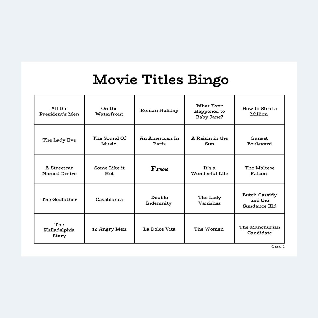 Novelty Bingo Cards – Movie Titles - 1000 Pages - 1 Card per A4 Page ...