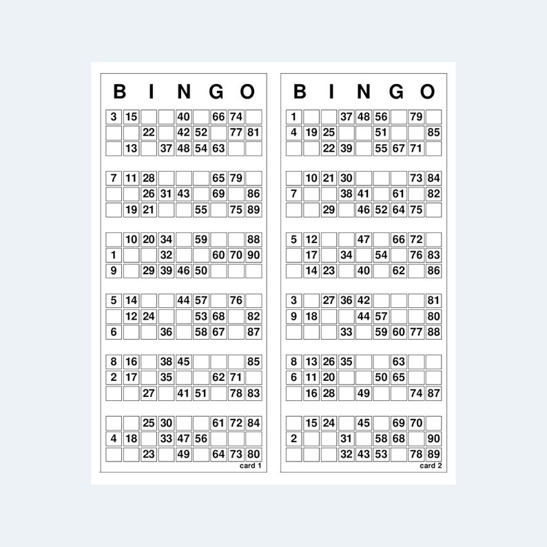 Bingo Cards – Printable UK Style 1 to 90 Bingo Cards – 2 per Page ...