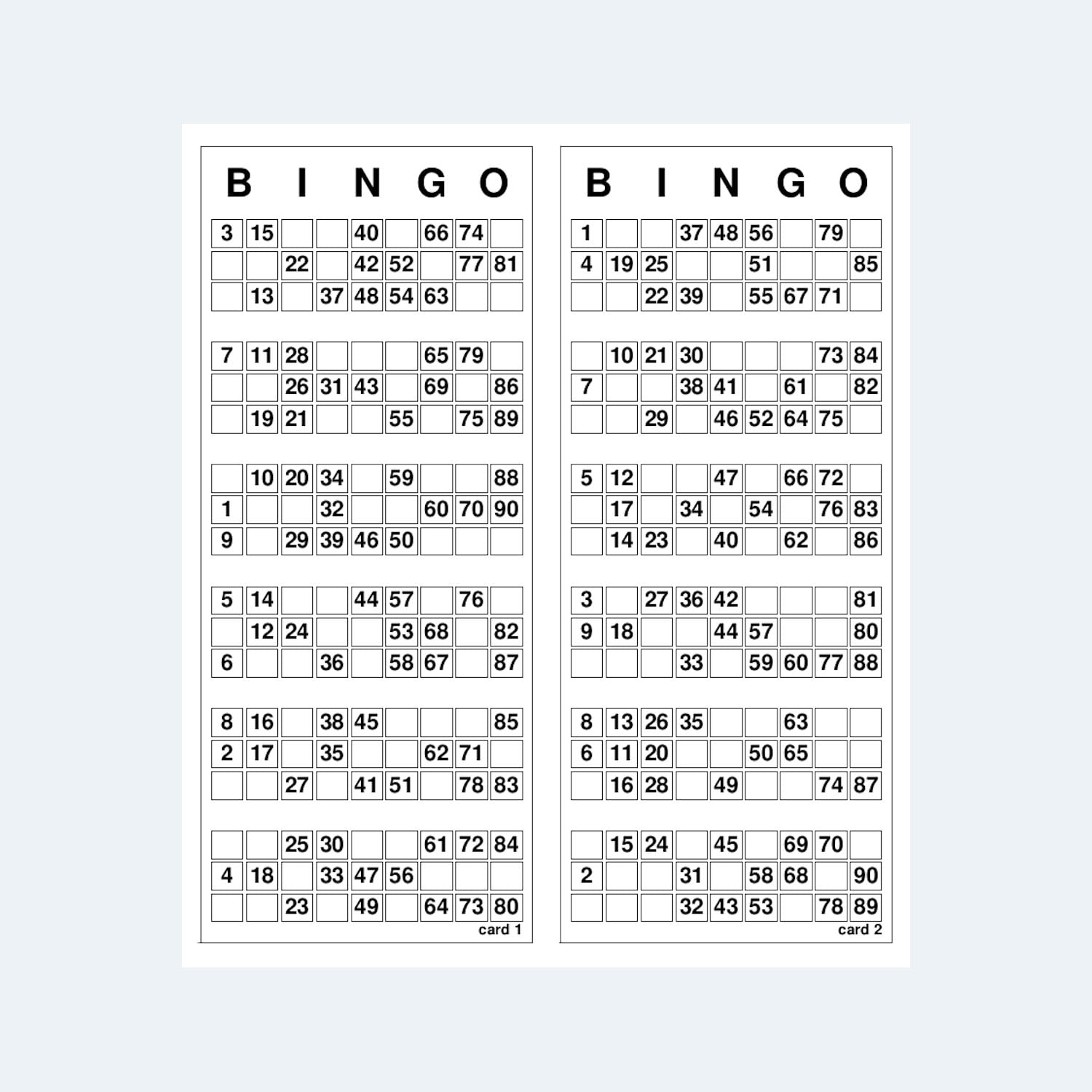 Bingo Cards – Printable UK Style 1 to 90 Bingo Cards – 2 per Page ...