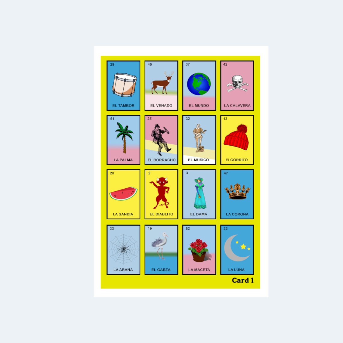 Loteria Cards - Color Printable Loteria Cards - 2 per Page – 1000 Cards ...