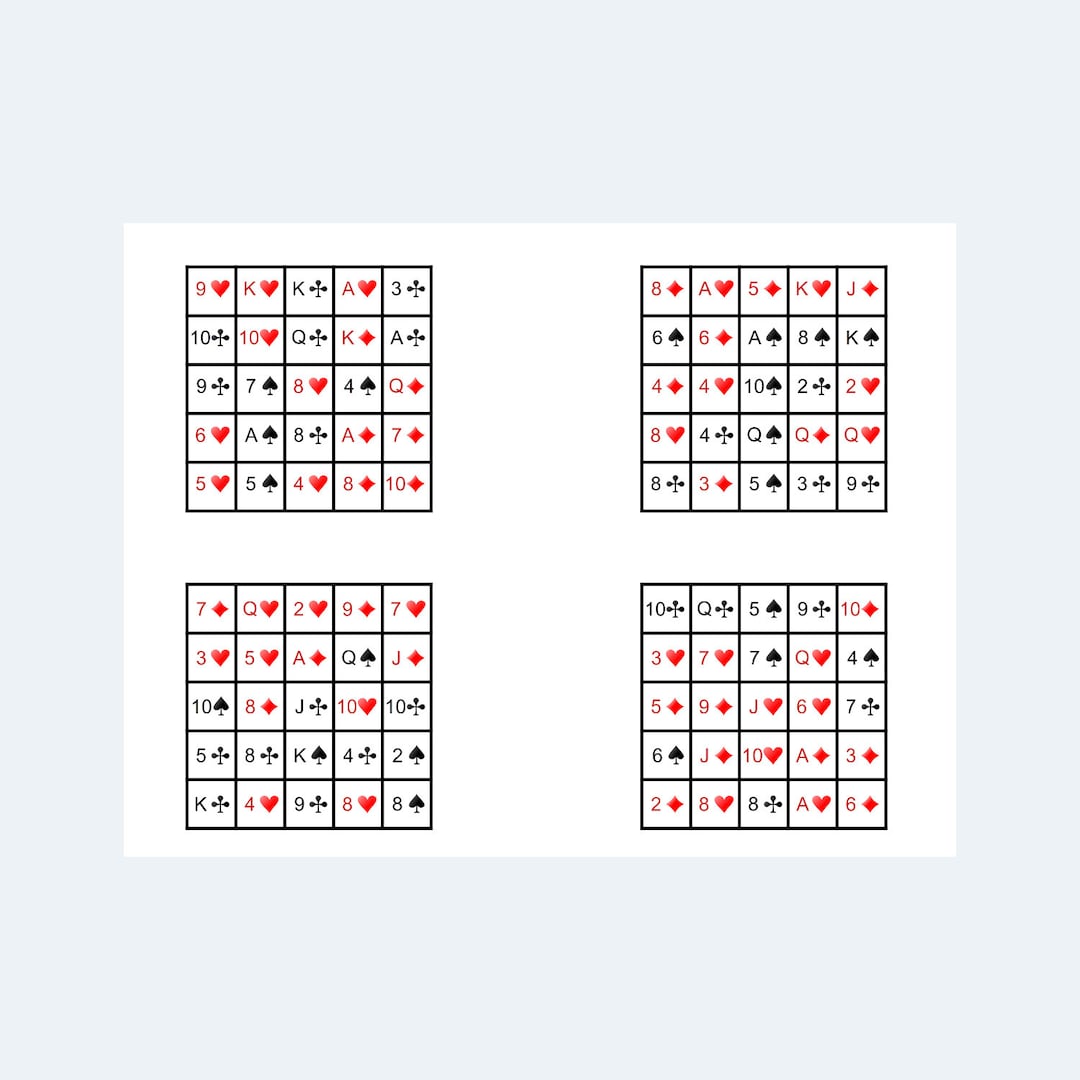 Poker Game Style Bingo Cards – 4 per Page – 250 Pages /1000 Printable ...