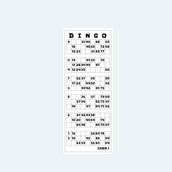 Printable UK Style 1-90 Bingo Ticket Cards 2 per Page 500 Pages / 1000 ...
