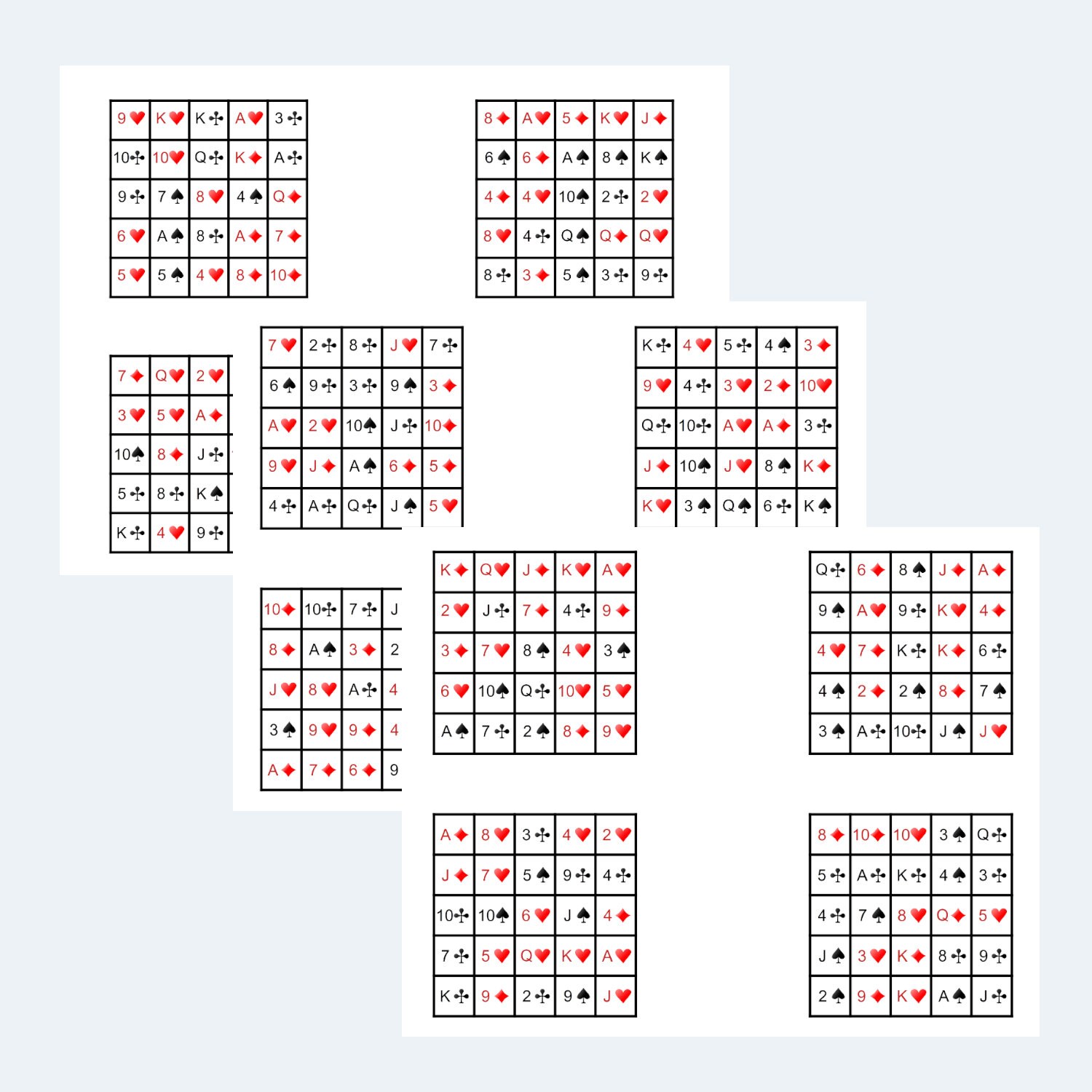 Poker Game Style Bingo Cards 4 per Page 250 Pages /1000 Printable Poker ...