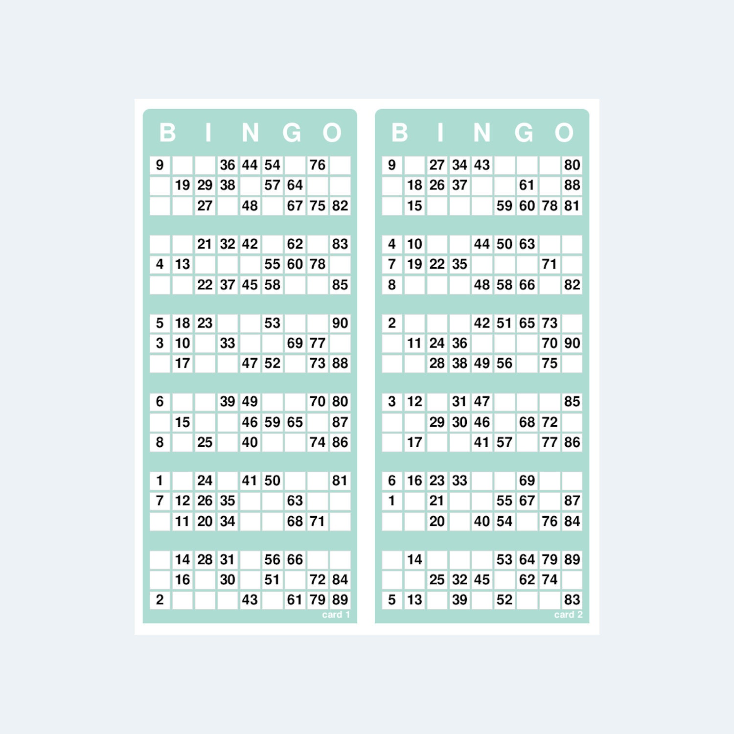 Printable UK Style 1-90 Bingo Ticket Cards, 2 per Page, 500 Pages ...