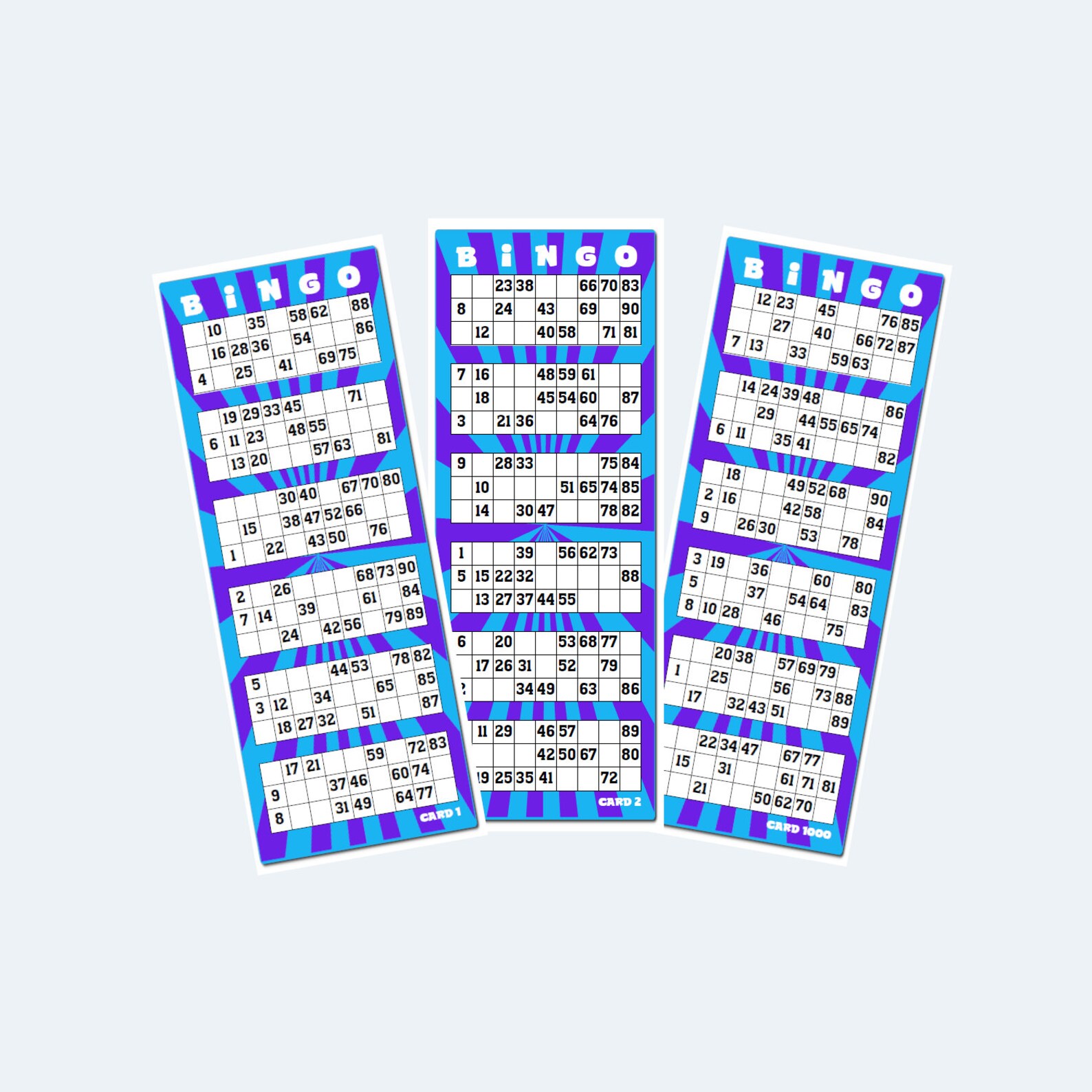1000 Colorful UK Style 1-90 Bingo Ticket Cards, 2 Cards per (A4) Page ...