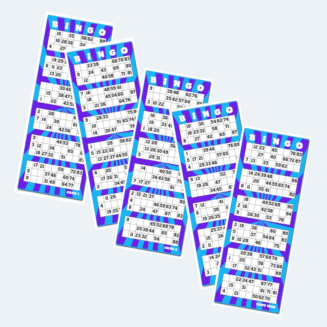 1000 Colorful UK Style 1-90 Bingo Ticket Cards, 2 Cards per (A4) Page ...