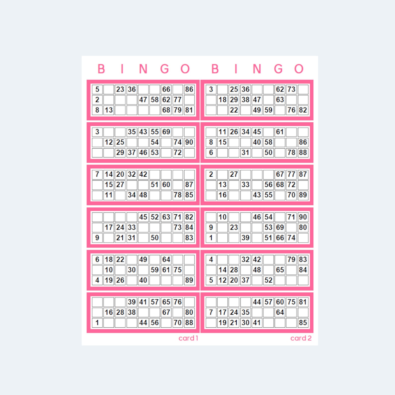 Printable UK Style 1-90 Bingo Ticket Cards - 2 per Page – 500 Pages ...