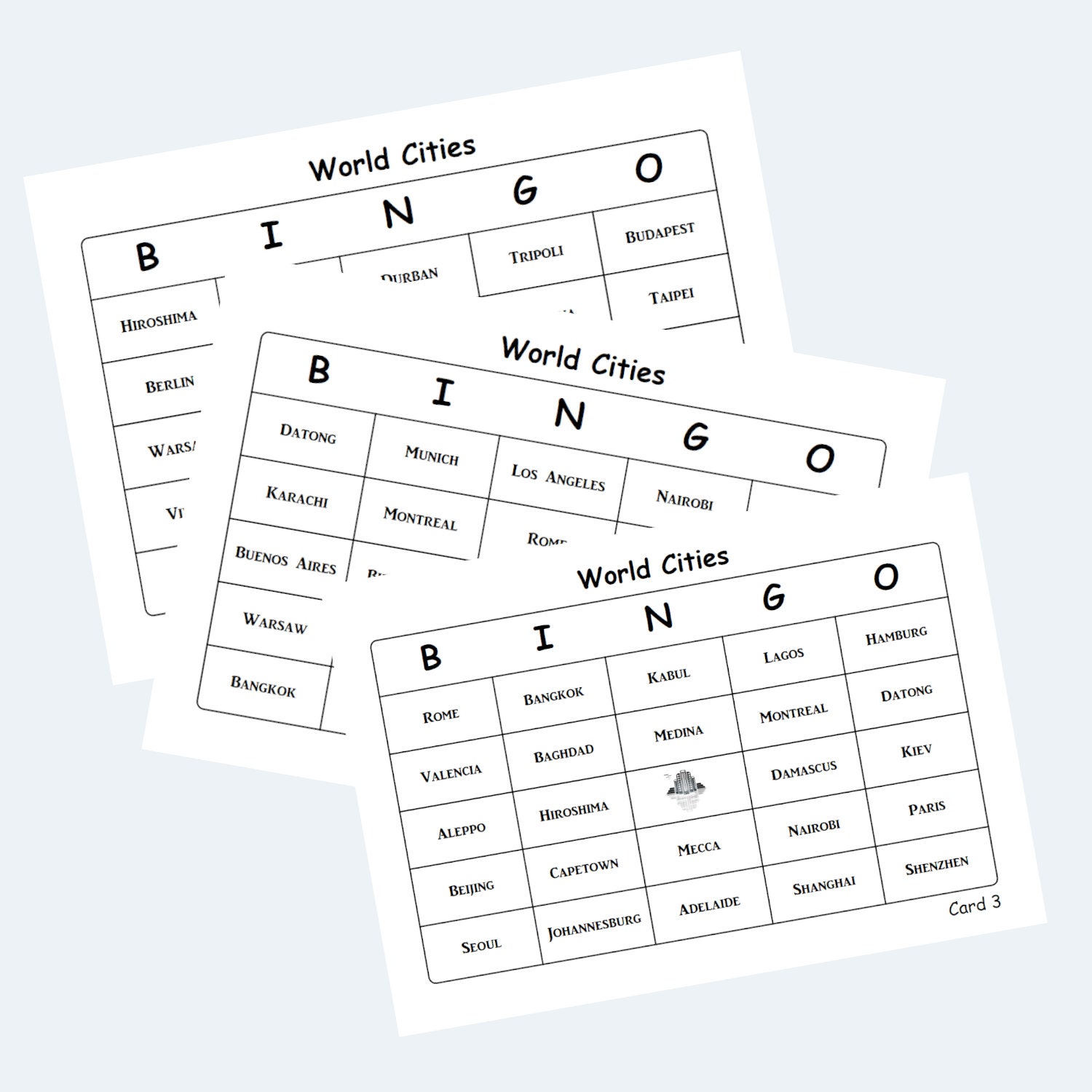 Bingo Cards – Novelty City Themed Bingo Cards - Printable Bingo Cards ...