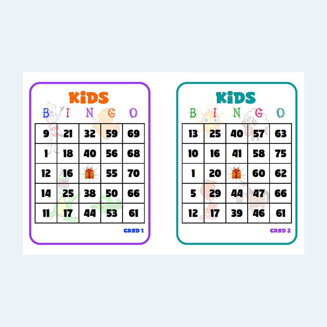 Printable Kids 1 to 75 Bingo Cards - 2 per Page – 500 Pages / 1000 ...