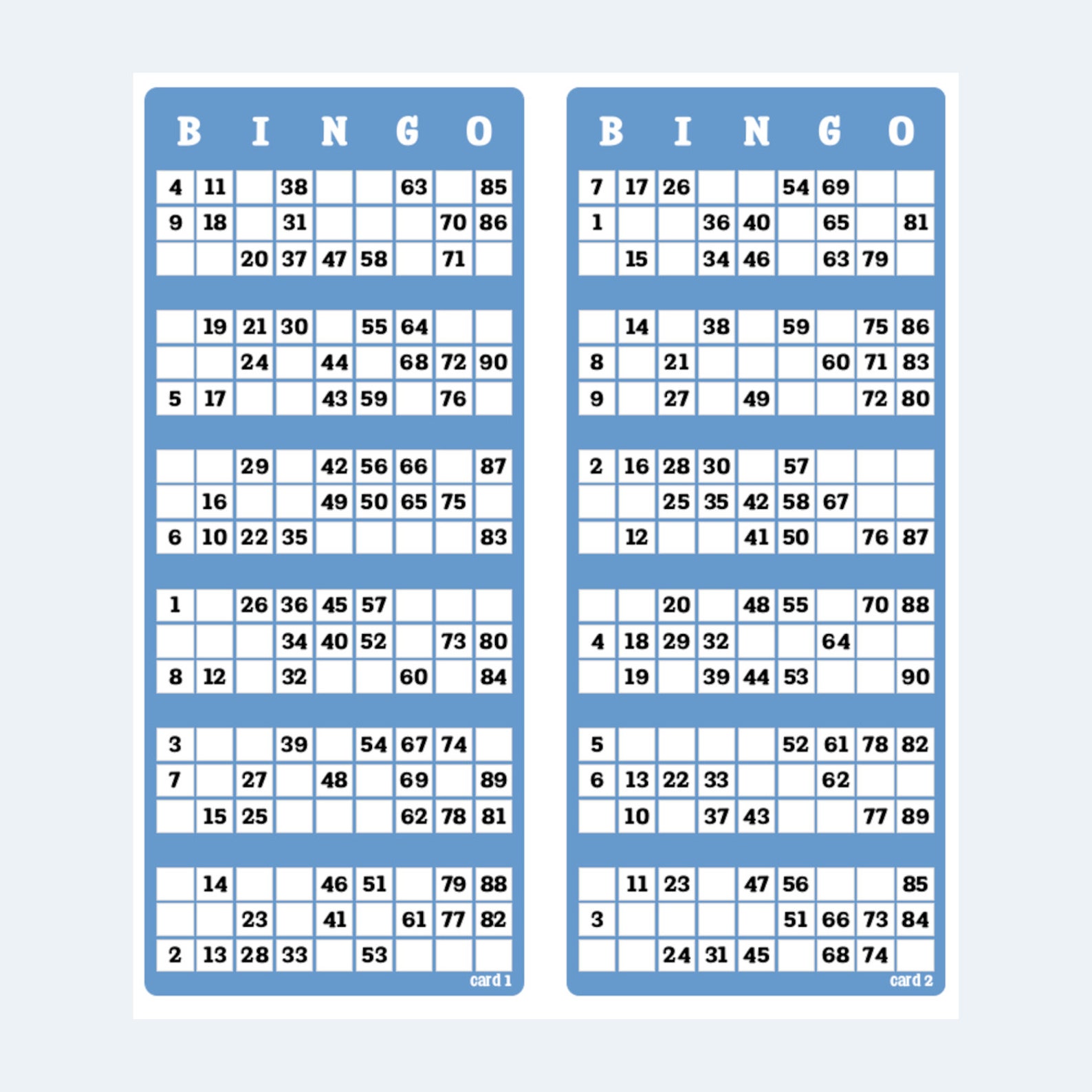 Printable Colour UK Style 1-90 Bingo Ticket Cards, 2 per Page - Etsy