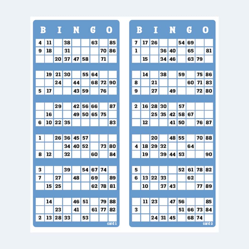 Printable Colour UK Style 1-90 Bingo Ticket Cards, 2 per Page - Etsy