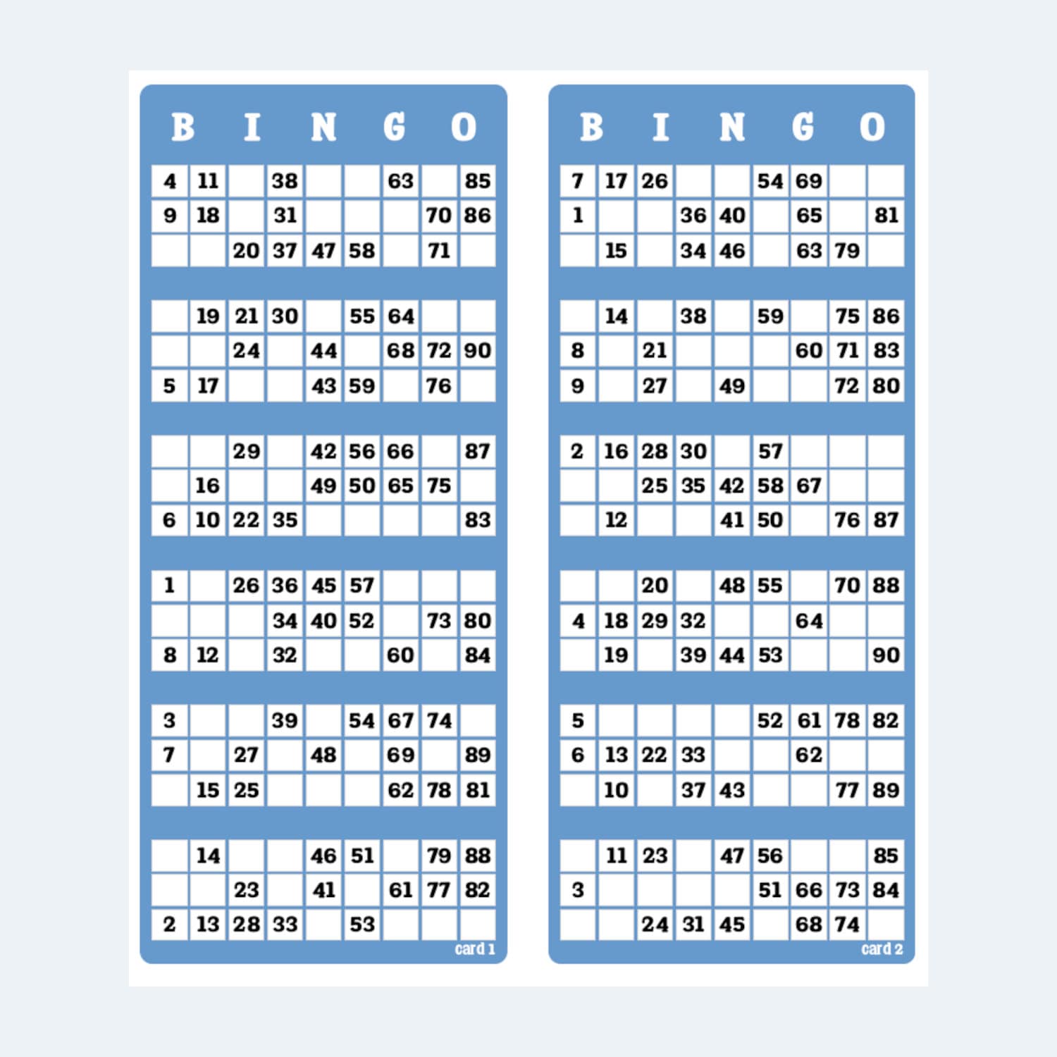 Printable Colour UK Style 1-90 Bingo Ticket Cards, 2 per Page - Etsy