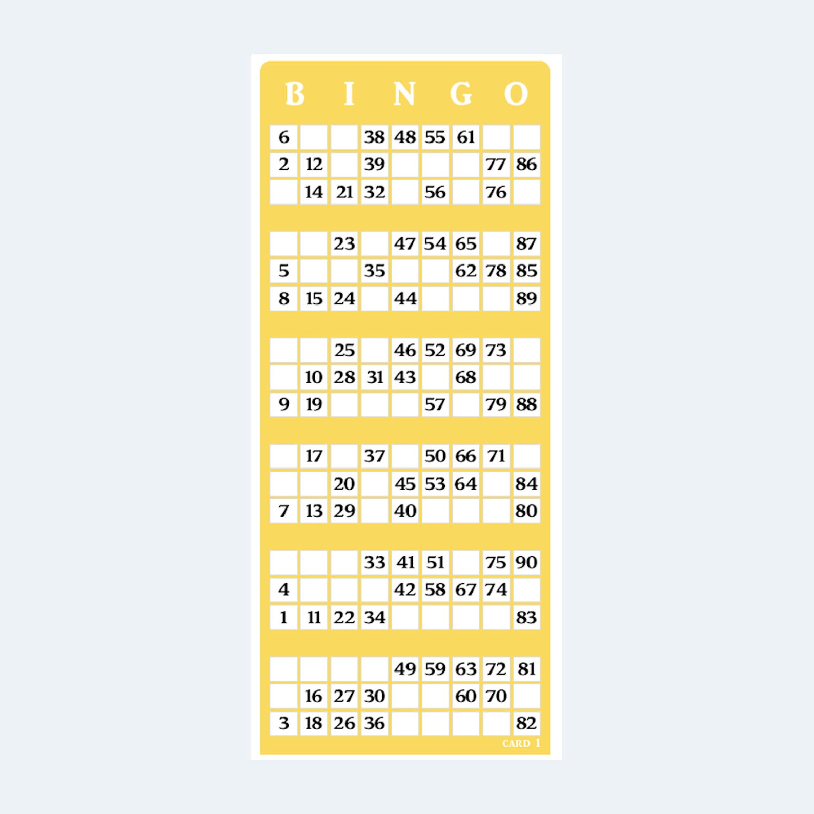 Printable UK Style 1-90 Colour Bingo Ticket Cards, 2 Cards per Page ...