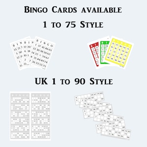 Printable UK Style 1-90 Colour Bingo Ticket Cards, 2 Cards per Page ...