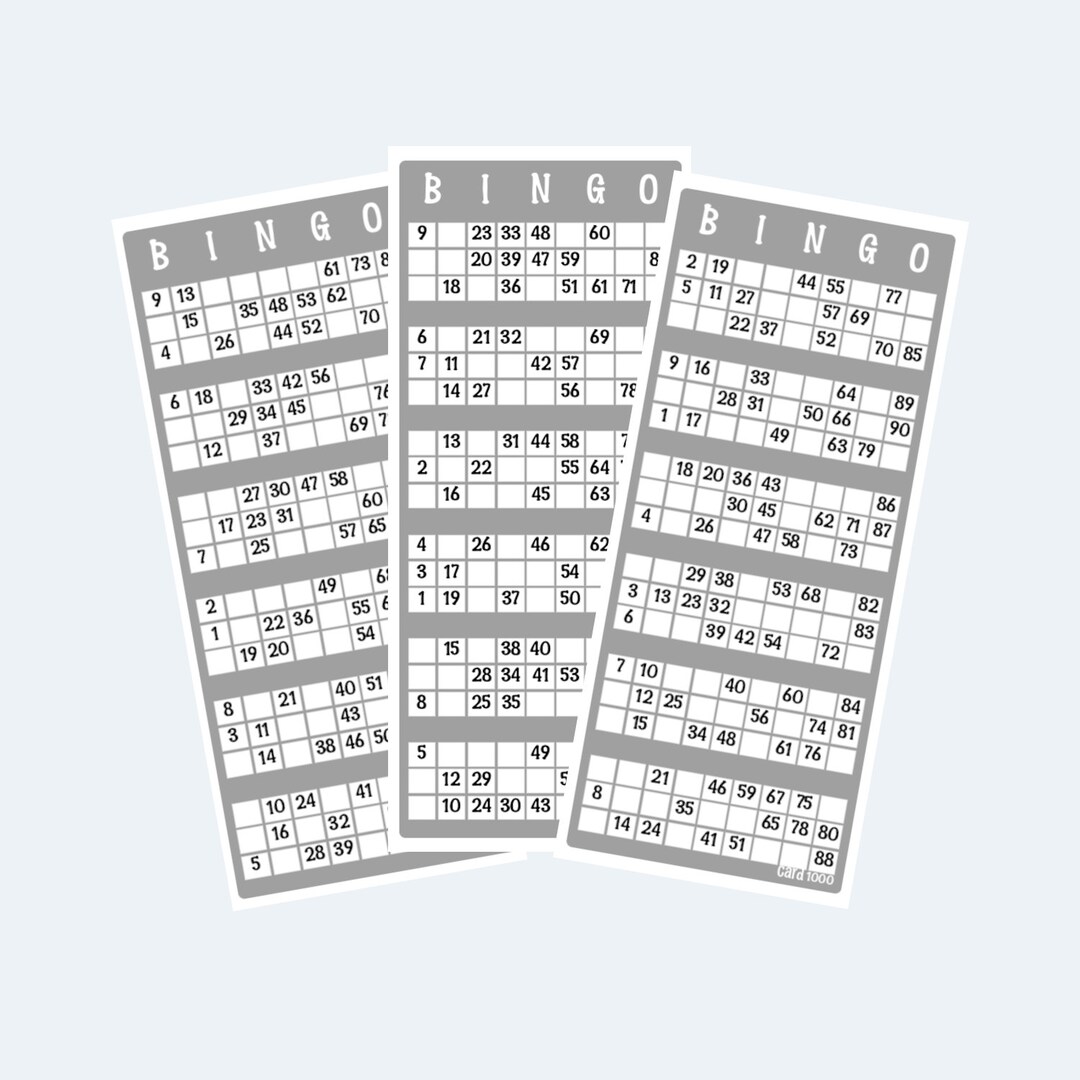Printable UK Style 1-90 Bingo Ticket Cards, 2 per Page, 500 Pages ...