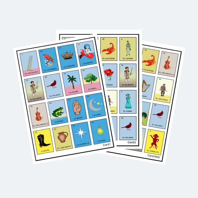 Loteria Cards - Color Printable Loteria Cards - 1 per Page – 1000 Pages ...