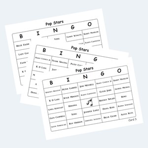 Bingo Cards – Pop Star Themed Bingo Cards - Printable Bingo Cards – 1 ...