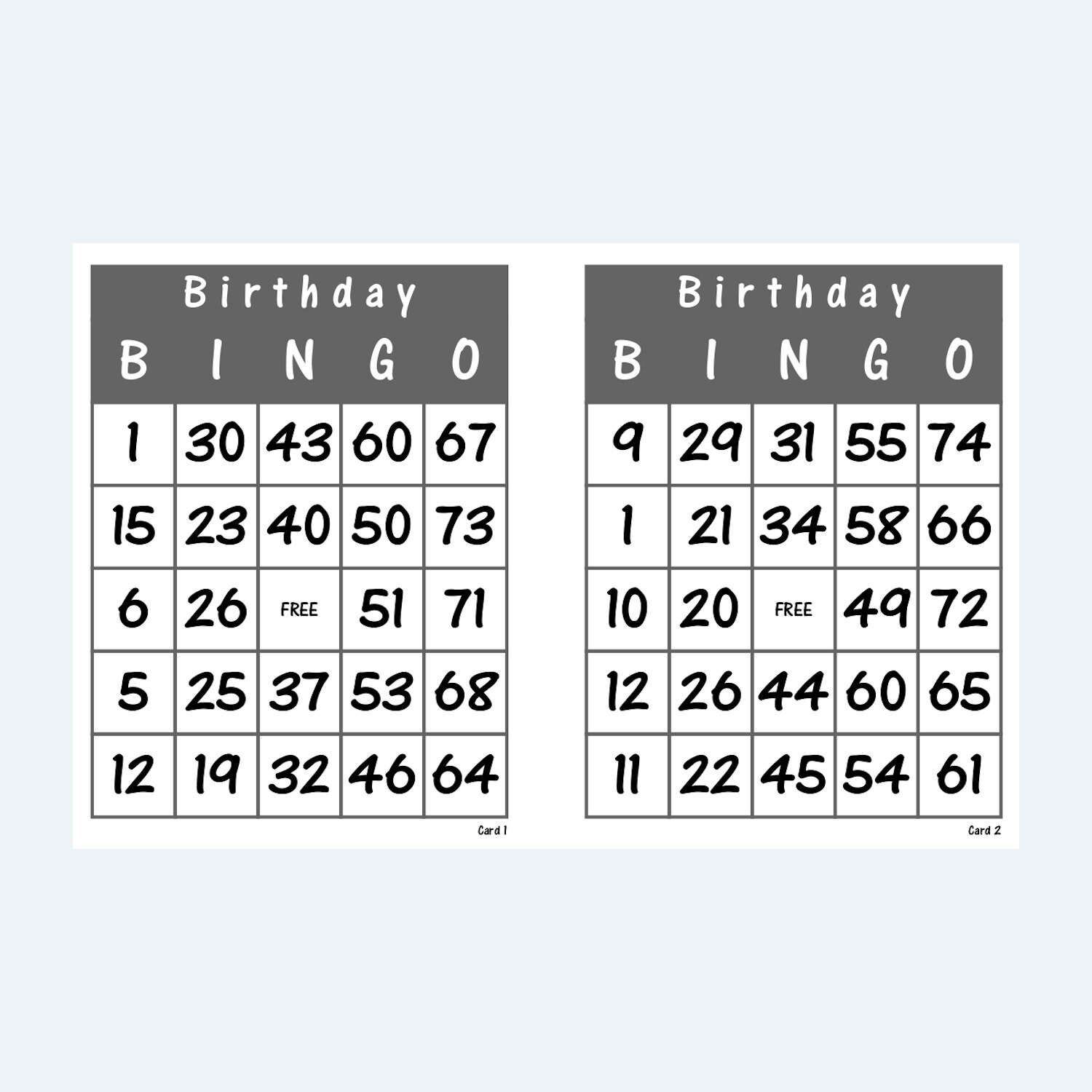 Birthday Bingo Cards - Printable Bingo Cards – 1000 Cards / 2 per Page ...