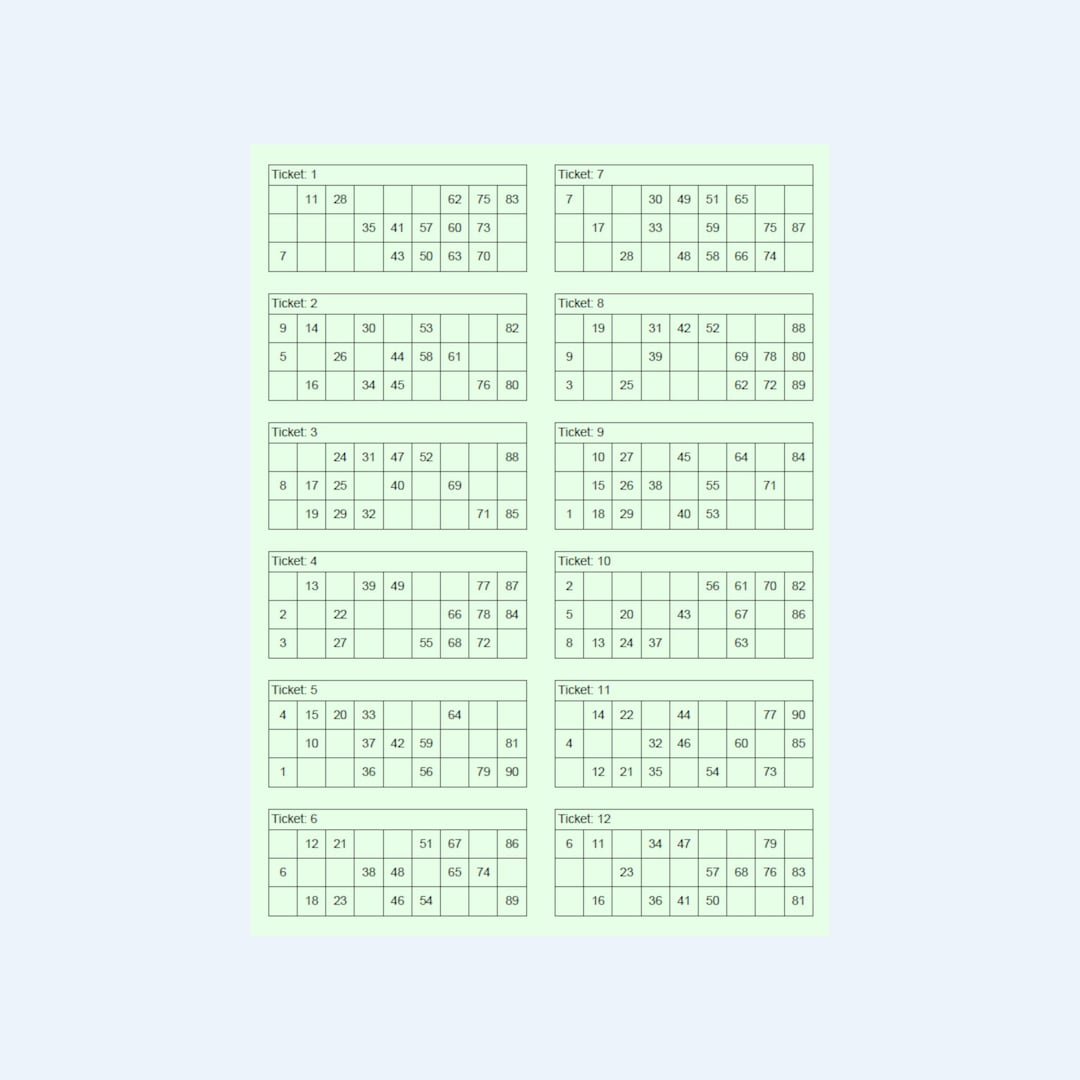 Tambola Tickets – 1 to 90 Printable Tambola Bingo Cards – 500 Pages ...