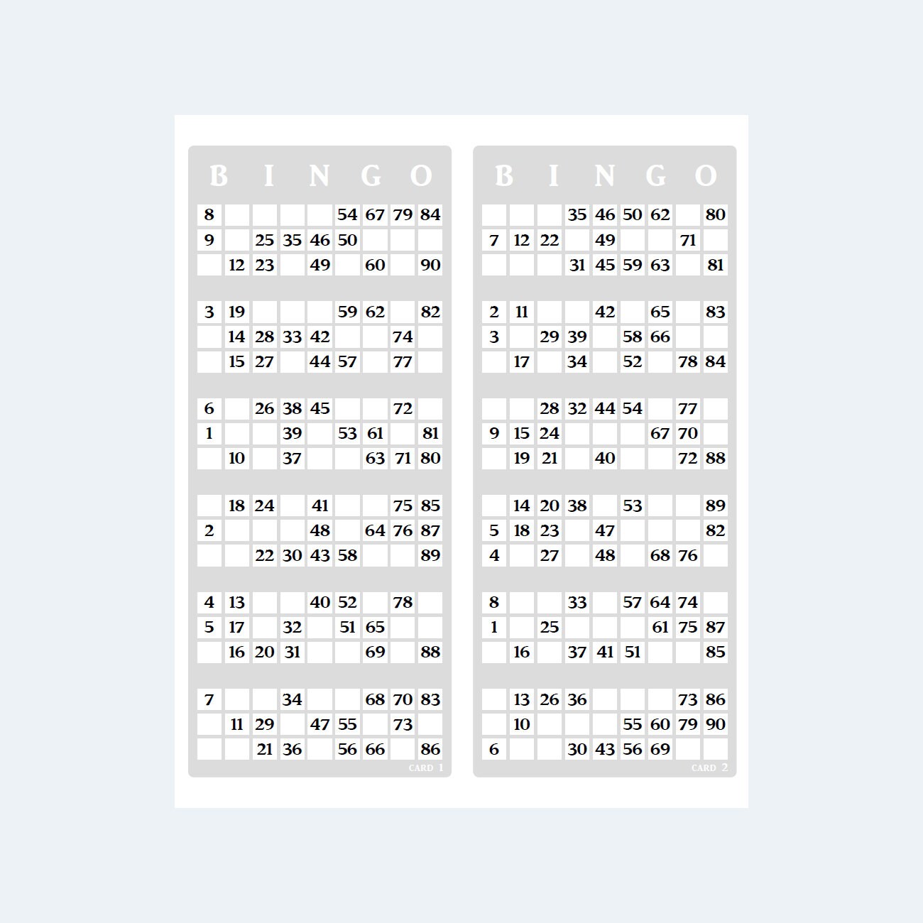 Printable UK Style 1-90 Bingo Ticket Cards, 2 per Page - Etsy