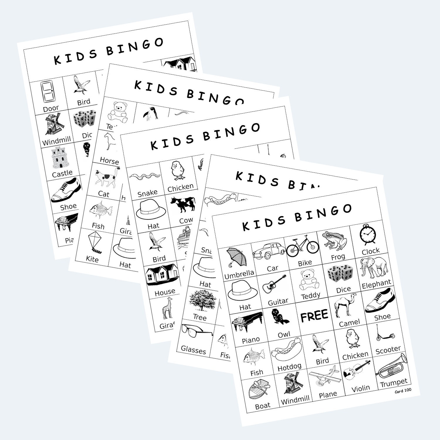 Kids Printable Bingo Cards - Large Jumbo Print 1 per Page – 100 Pages ...