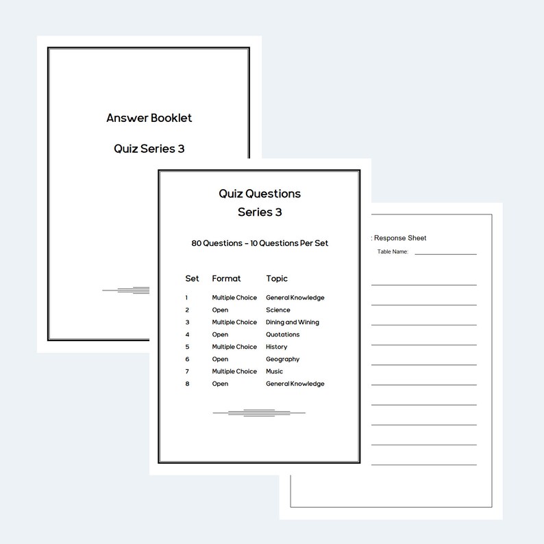 Trivia Quiz Questions - 80 Formatted Questions - 40 Open and 40 Multiple Choice – 10 P/p – With ...