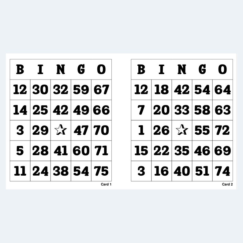 Bingo Cards - Printable Bingo Cards 2 per Page – 500 Pages / 1000 Cards ...