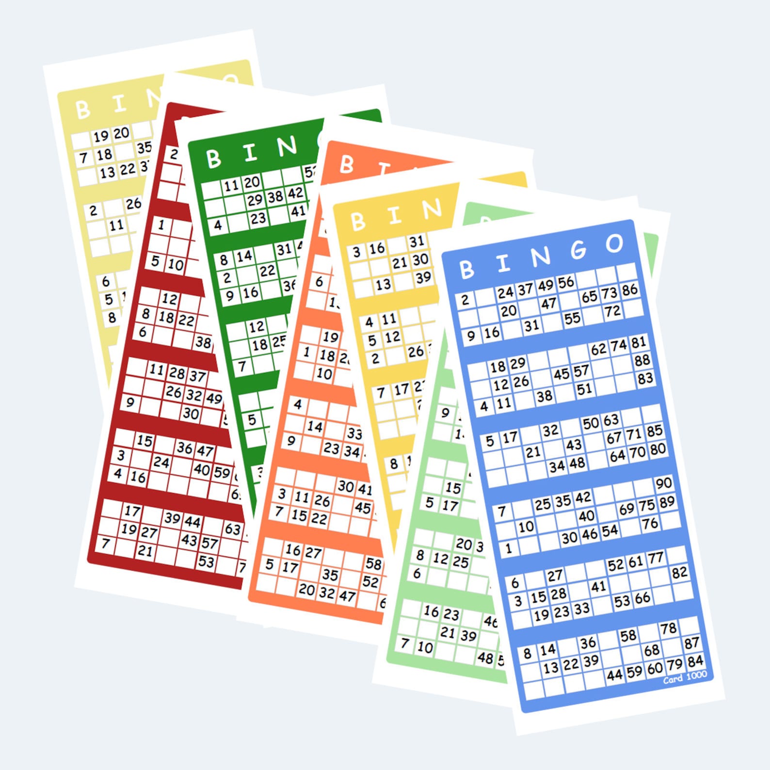 Printable Colour UK Style 1-90 Bingo Ticket Cards, 2 per Page - Etsy