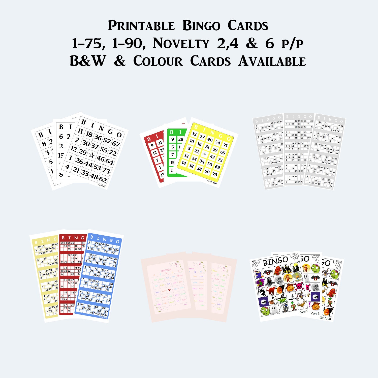 Printable UK Style 1-90 Bingo Ticket Cards, 2 per Page, 500 Pages ...