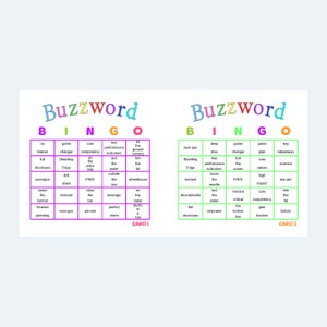 Buzzword Bingo Cards – Colorful Printable Bingo Cards 2 per Page - 500 ...