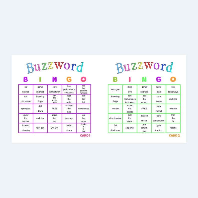 Buzzword Bingo Cards – Colorful Printable Bingo Cards 2 per Page - 500 ...