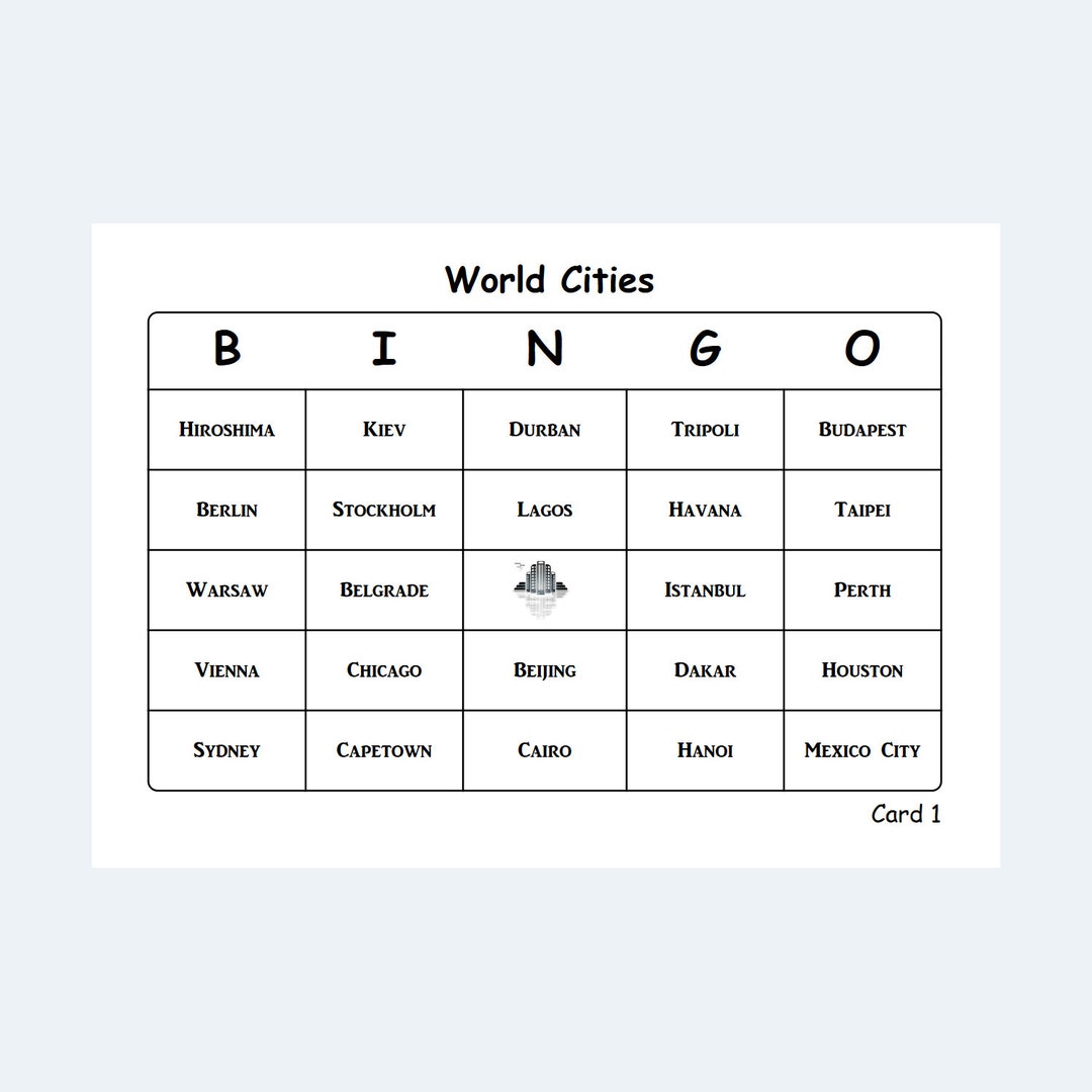 Bingo Cards – Novelty City Themed Bingo Cards - Printable Bingo Cards ...