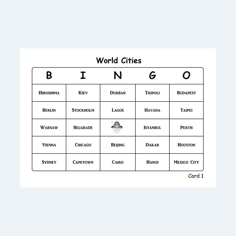 Bingo Cards Novelty City Themed Bingo Cards Printable Bingo Cards 1 per ...