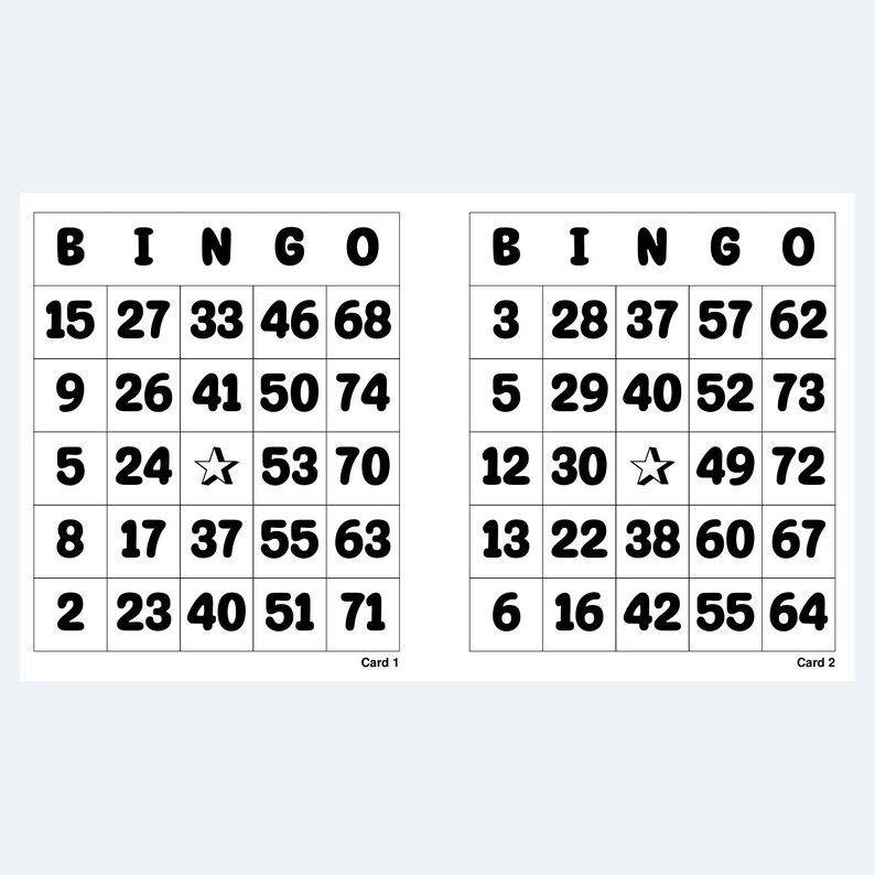 Bingo Cards - Printable Bingo Cards 2 per Page – 500 Pages / 1000 Cards ...