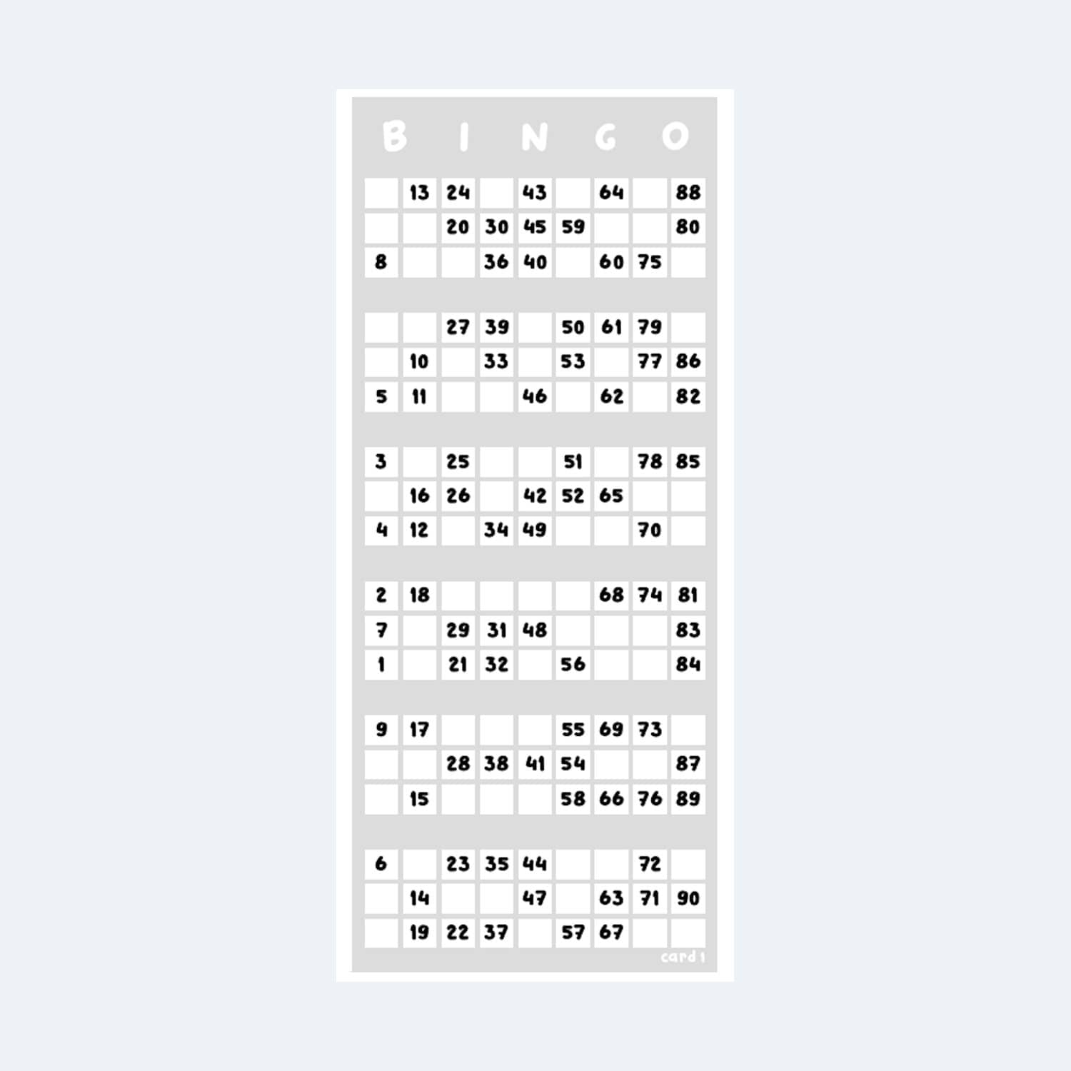 Printable UK Style 1-90 Bingo Ticket Cards, 2 per Page, 500 Pages ...