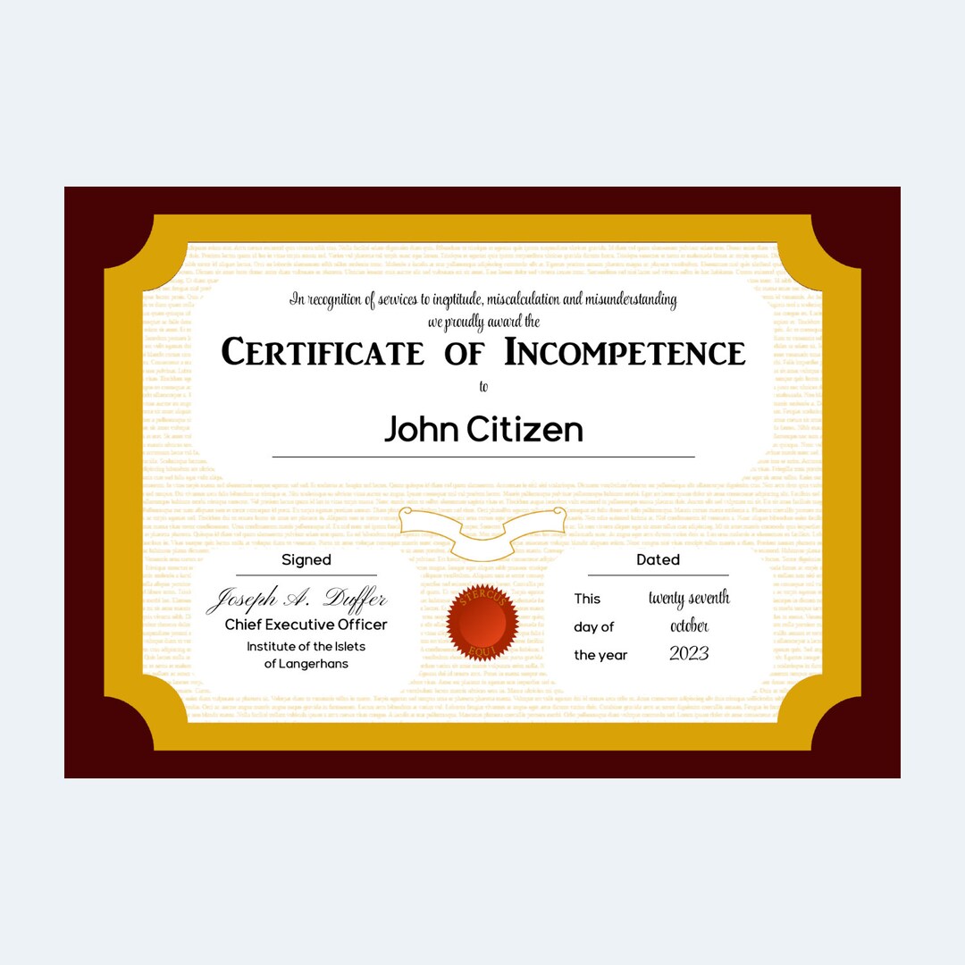 Novelty Award - "certificate of Incompetence" - Digital Download - Etsy