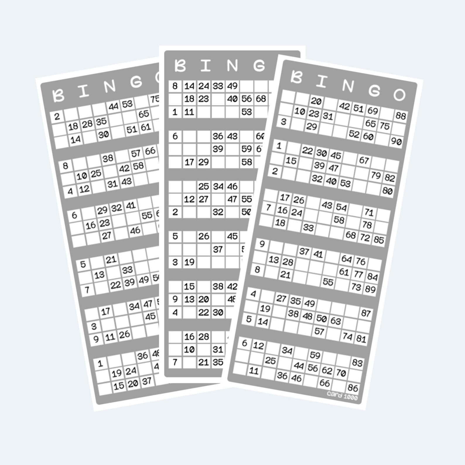 Printable UK Style 1-90 Bingo Ticket Cards, 2 per Page, 500 Pages ...