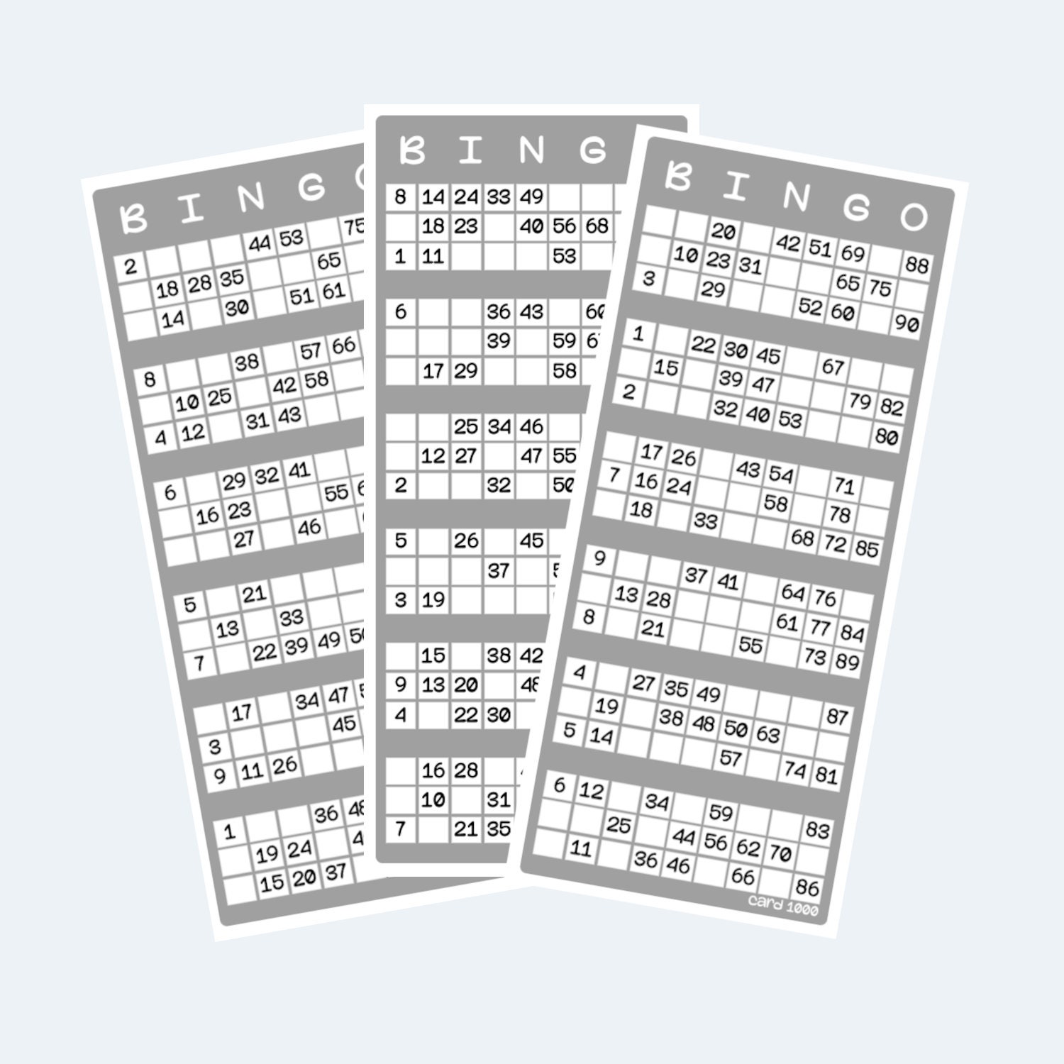 Printable UK Style 1-90 Bingo Ticket Cards, 2 per Page, 500 Pages ...