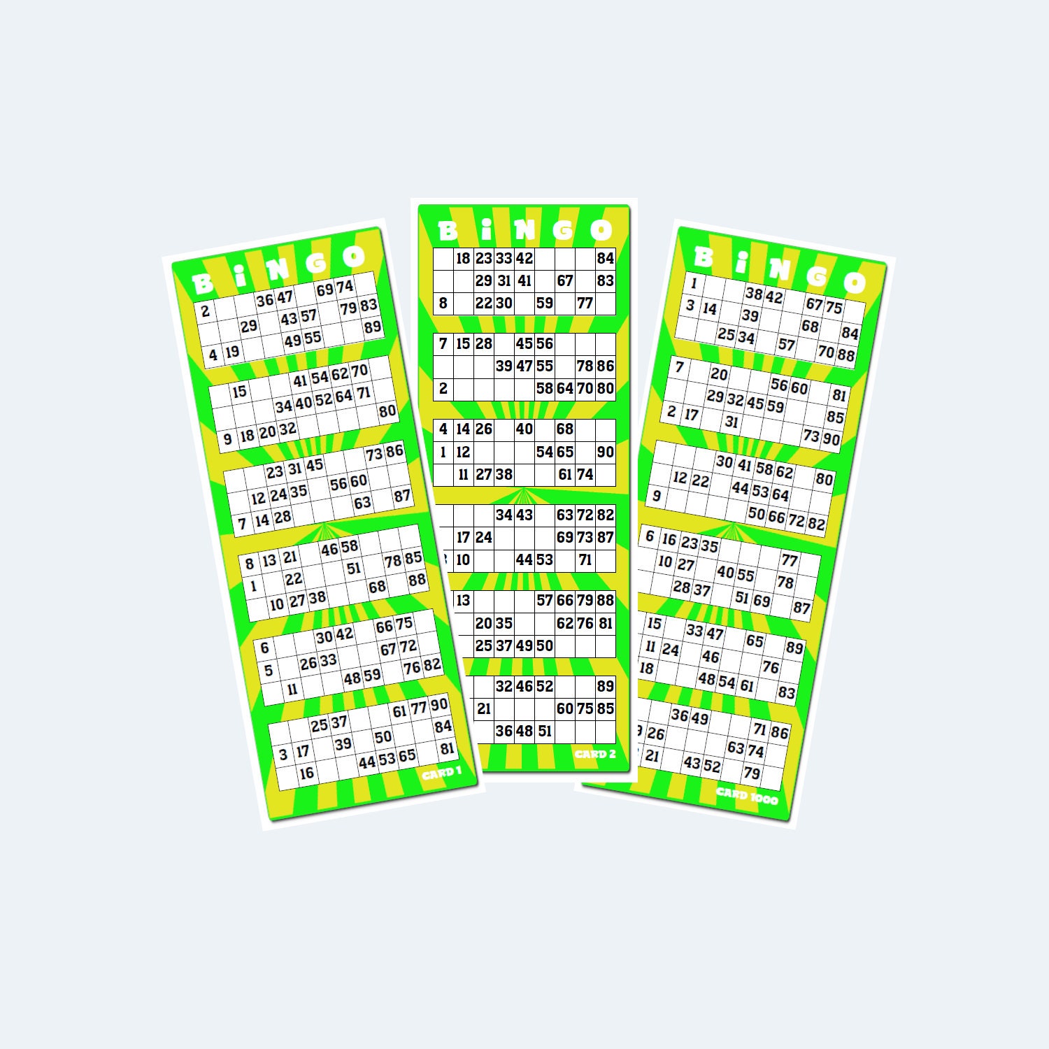 1000 Colorful UK Style 1-90 Bingo Ticket Cards, 2 Cards per (A4) Page ...