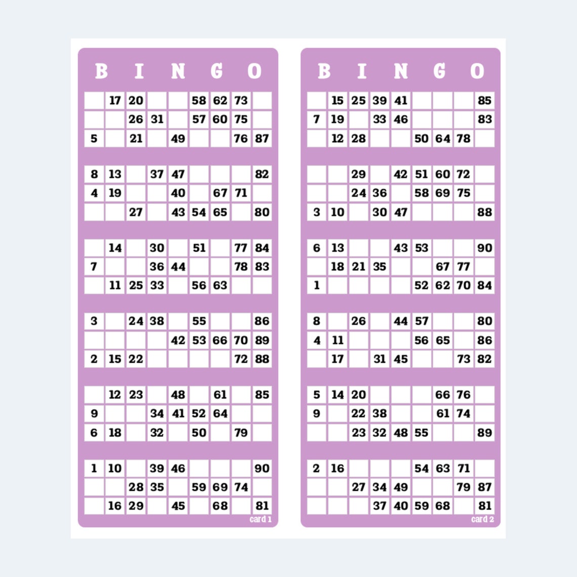 Printable Colour UK Style 1-90 Bingo Ticket Cards, 2 per Page - Etsy