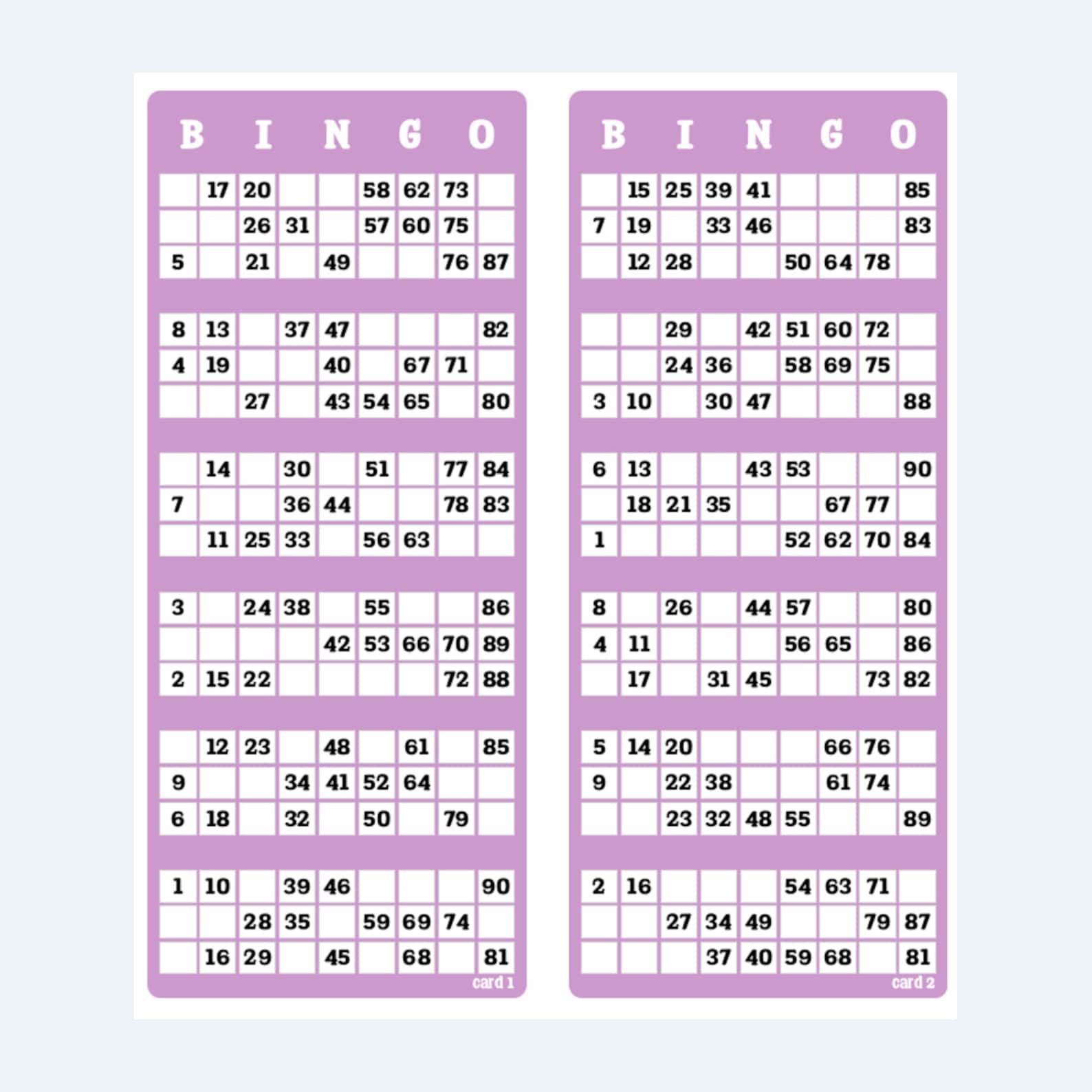 Printable Colour UK Style 1-90 Bingo Ticket Cards, 2 per Page - Etsy