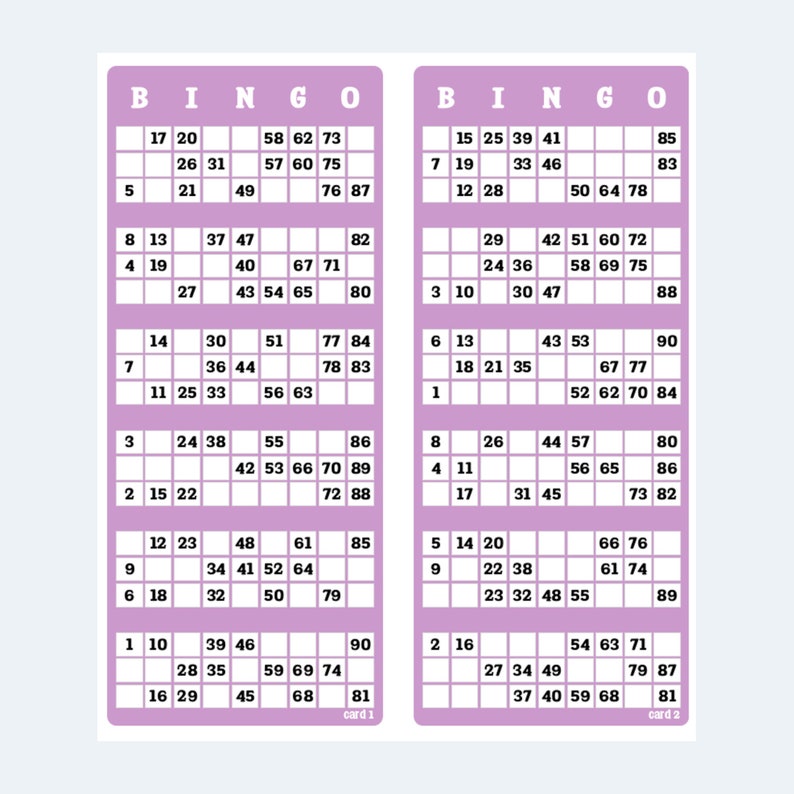 Printable Colour UK Style 1-90 Bingo Ticket Cards, 2 per Page - Etsy